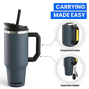 Thicc Buddy - 40 oz Stainless Steel Vacuum Insulated Tumbler with Lid and Straw for Water - Travel Mug Cupholder Friendly - Gifts for Women Men Him Her