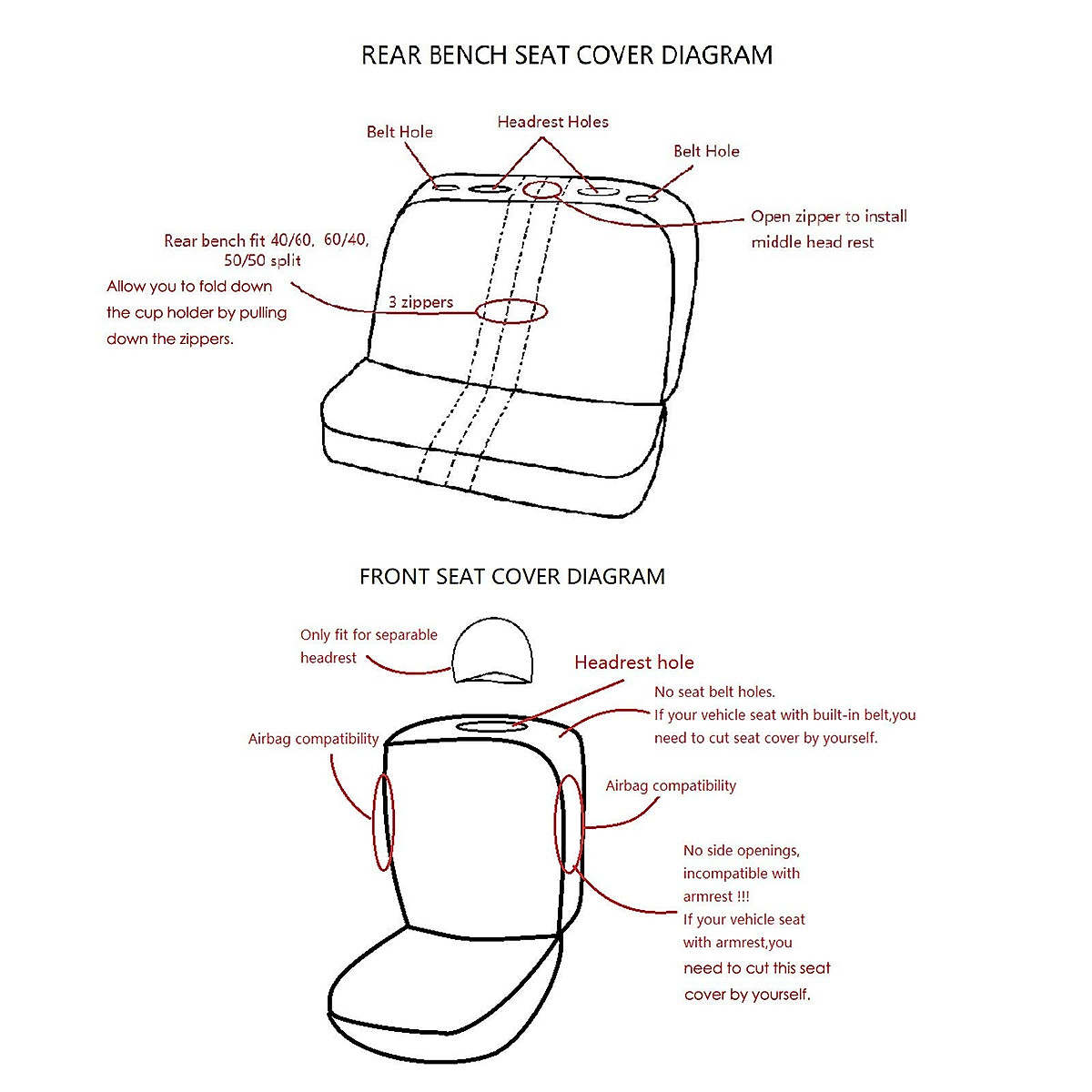 Flying Banner Car Seat Covers Front Seats Rear Bench Polyester car seat Protectors Easy installations Rear Bench Split Classic Man Lady Truck (Full Set - Low Back, Black Purple)…