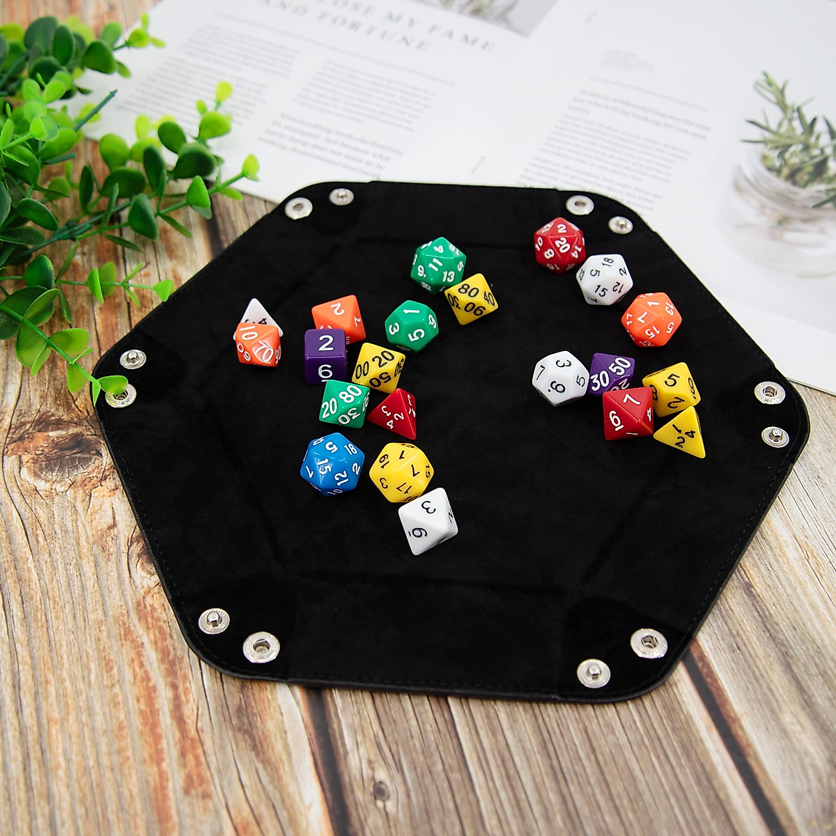 SIQUK 2 Pieces Dice Tray PU Leather Dice Trays Folding Hexagon Dice Holder Tray for Dice Games Like RPG, DND and Other Table Games (Cyan and Black)