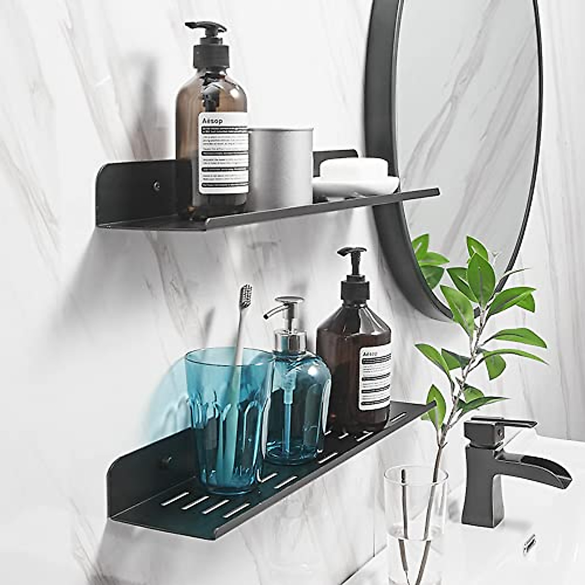 12 inch, 2 Pack,metnal Bathroom Shelf, Floating Shelves, Metal Display Wall Shelf, Wall Mounted, Frosted Black (30x10.3cm)