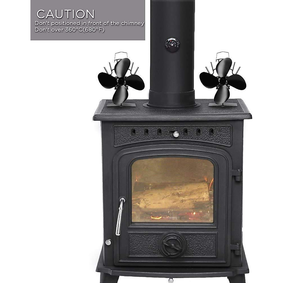 Cheffort Fireplace Fan Heat Powered Stove Fan 4 Blade Wood Stove Fans Aluminium Silent Eco-friendly for Wood Log Burner Fireplace