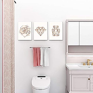 SUMGAR Fashion Wall Art Pink Wall Decor for Girls Bedroom Nursery Bathroom,Rose Gold Flower Pictures Modern Canvas Paintings Framed Artwork Cute Mothers Day Gifts for Mom,12x16 inch 3 Panel
