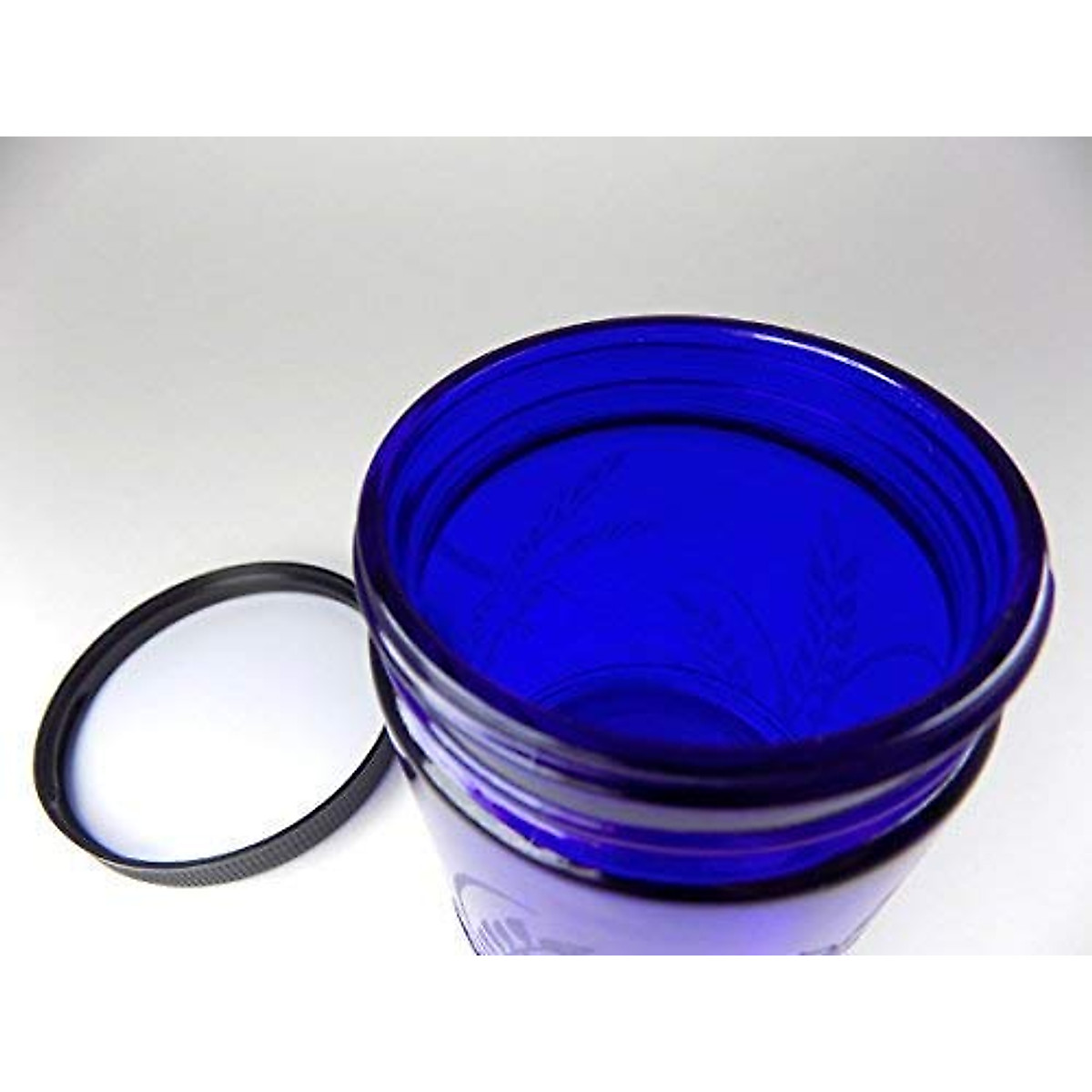 IncisoArt Hand Etched Decorative Jar Permanently Sandblasted (Sand Carved) Glass Handmade Custom Canister Screw-Top Lid (9 Ounce, Cobalt Blue Dragonfly Grass)