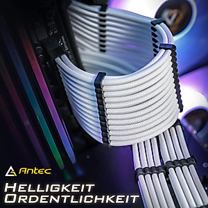 Antec Power Supply Sleeved Cable /24pin ATX /4+4pin EPS /6+2pin PCI-E PSU Extension Cable Kit 30cm Length with Combs, White(11.8inch/30cm)