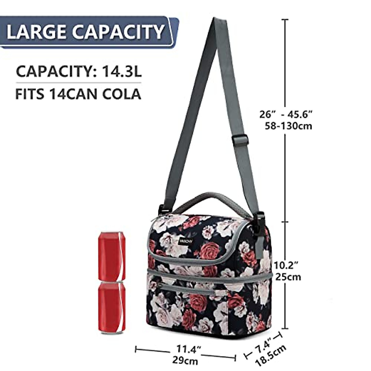 VASCHY Lunch Bag for Women, Insulated Lunch Box Leak-proof Cooler Bag in Dual Compartment Lunch Tote for Work 14 Cans Rose