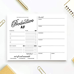 Bliss Collections Weekly Planner, Productive AF, Undated Tear-Off Sheets Notepad Includes Calendar, Organizer, Scheduler for Goals, Tasks, Ideas, Notes, To Do Lists and Habit Tracker, 8.5"x11" (50 Sheets)