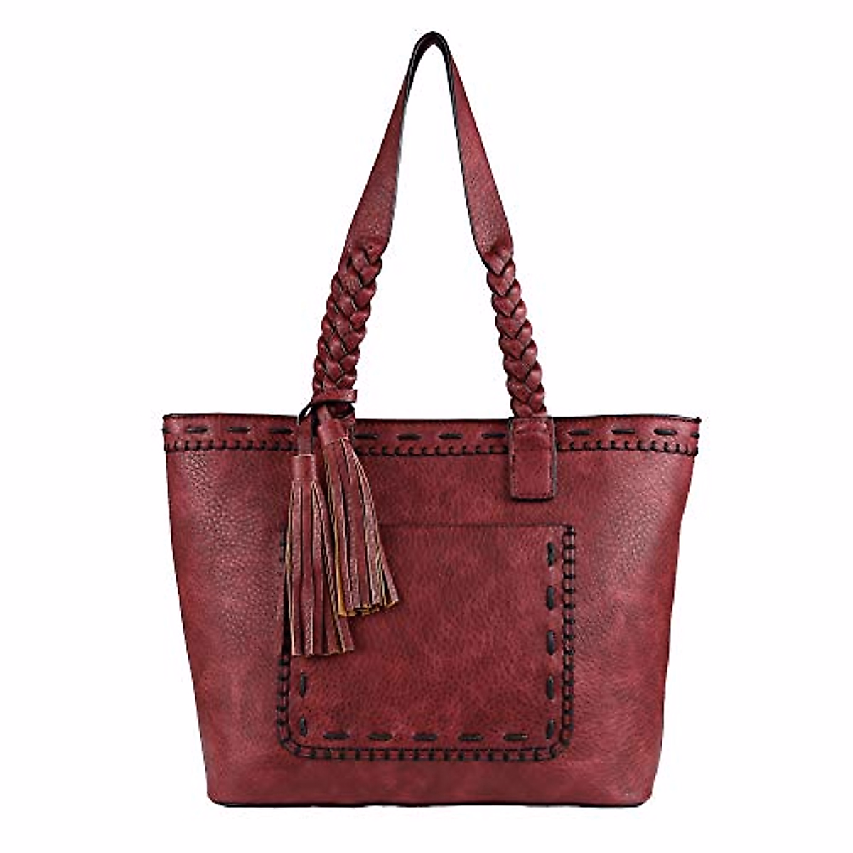 Lady Conceal Concealed Carry Purse - Locking Sophia Stitched Tote (Burgundy)