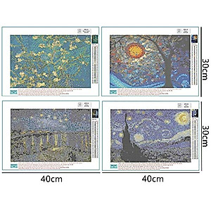 4 Packs 5D DIY Diamond Painting Set Full Drill Diamond Painting Starry Night Wall Stickers for Living Room(40X30CM/16X12inch)
