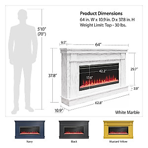 Novogratz Waverly Wide Mantel with Linear Electric Fireplace & Crystal Ember Bed, Mustard Yellow