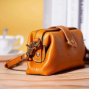 Premium Leather Retro Handmade Doctor Bag Unique Opening Women Crossboy Bag Retro Handmade Doctor Bag Crossbody (Coffee)