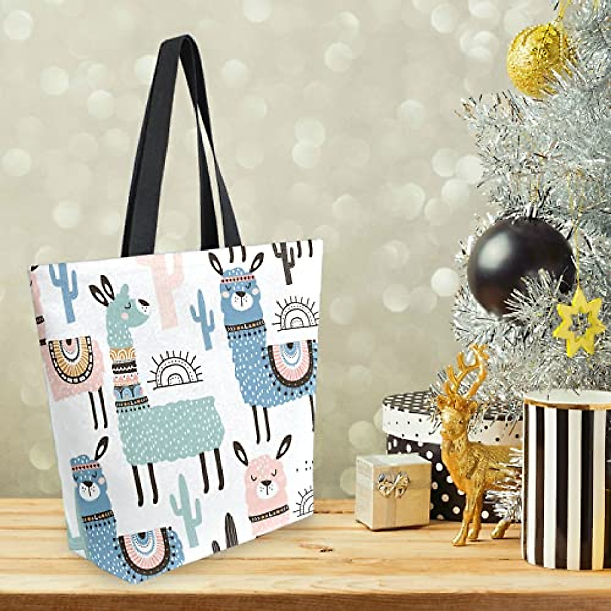 SUABO Llama Canvas Tote Bag Large Women Reusable Shopping Grocery Bag, Casual Shoulder Bag Handbag for Mom's Gift Outdoors