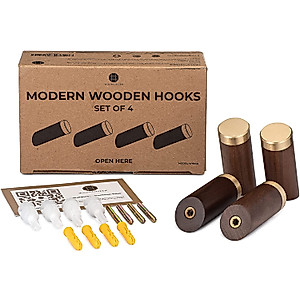 Wall Hooks For Hanging - Coat Hooks Wall Mounted - 4 Pack Towel Hook - Premium Wall Hangers - Wooden Hat Hooks - Modern Wall Coat Rack - Discreet Coat Hangers For Wall - Elegant Backpack Hooks