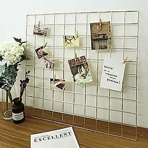 Yash Metal Wire Grid Panel, Display Organizer, Postcard, Wall Artwork Display for Home Office Living Room Dorm Room, Kitchen Storage Grid Wall, 23.6" X 23.6", Pack of 2 Pcs, Gold
