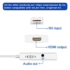 Sheiaier Wii to Hdmi Adapter with HDMI Cable, Wii to Hdmi Converter Supports 3.5mm Audio and HDMI Video Output 720/1080P for Nintendo Wii All Display Modes （White ）