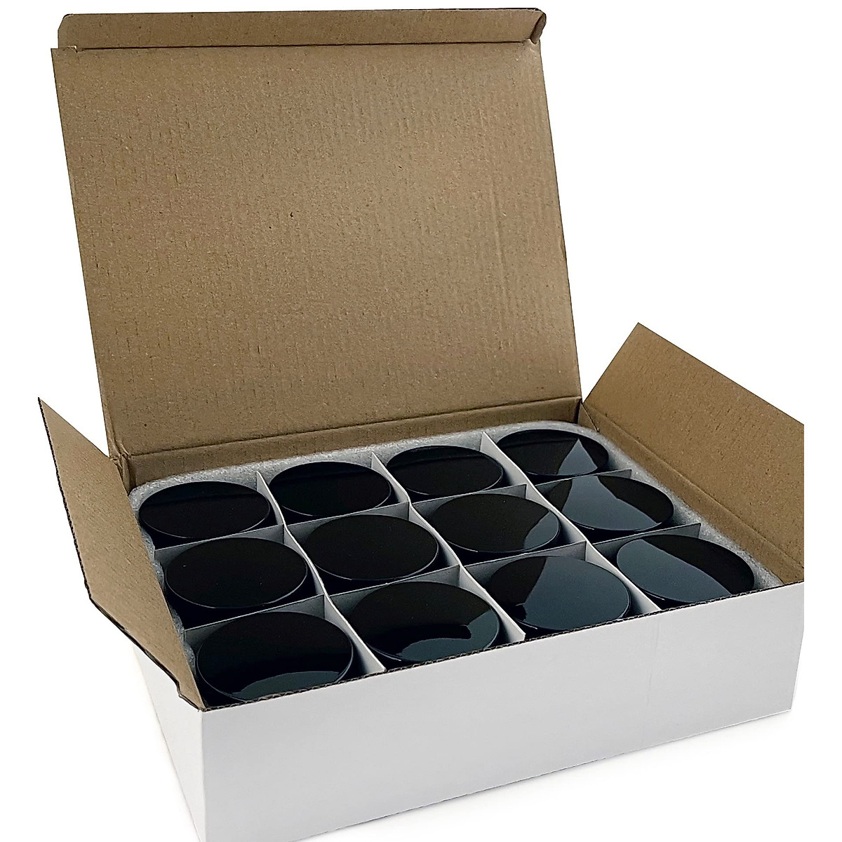 Vivaplex, 12, Black, 1 oz, Round Glass Jars, with Inner Liners and black Lids