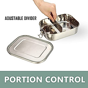Stainless Steel Lunch Box-1200ML Metal Leak Proof Bento Container for Sandwich Storage, Meal, Rice, Snack-Perfect Sized for Kids, Adults, Men, Women, Boys-2 Compartments-Removable Divider