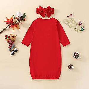 Infant Newborn Baby Girls Floral Sleep Gown Headband Sleepwear Romper Sleeping Bags Outfits (Christmas&Letter, 0-3 Months)