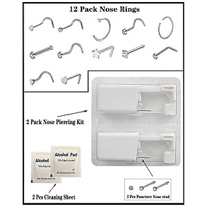 SLVIEKAE 18 Pcs Nose Piercing Kit, Disposable Nose Piercing Kit Self Nose Piercing Kit, at Home Nose Piercing Kit with L Shaped Stud (18 Pack)
