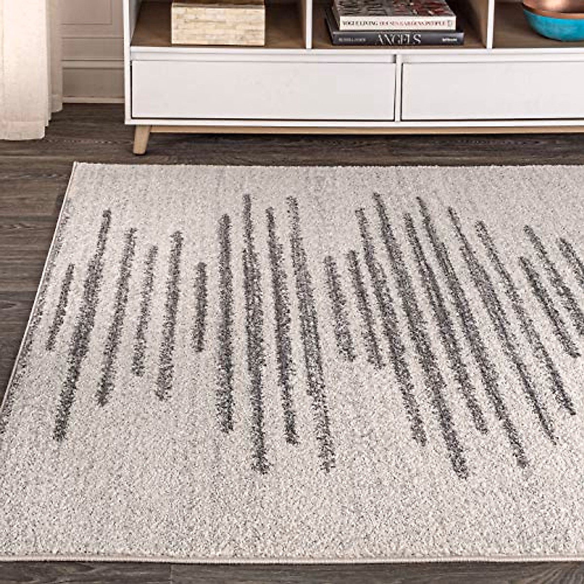 JONATHAN Y MOH205A-3 Aya Berber Stripe Geometric Indoor Farmhouse Area-Rug Bohemian Minimalistic Striped Easy-Cleaning Bedroom Kitchen Living Room Non Shedding, 3 X 5, Cream,Gray