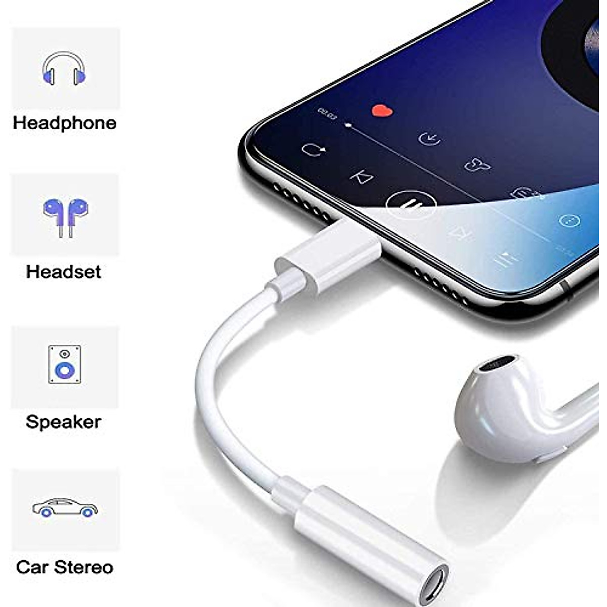 3 Pack Headphone Adapter for iPhone, [Apple MFi Certified] Lightning to 3.5 mm Headphone Earphone Jack Adapter Compatible with iPhone 14/13/12/11/XS/XR/X 8 7, Support All iOS Systems (White)