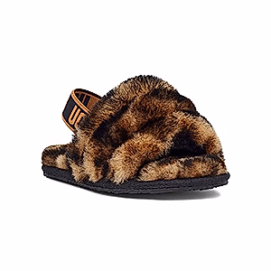 UGG Girls T Fluff Yeah Slide Panther Print Slipper, Butterscotch, 10 Toddler