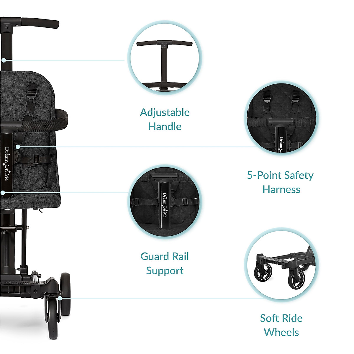 Dream On Me Lightweight and Compact Coast Rider Stroller with One Hand Easy Fold, Adjustable Handles and Soft Ride Wheels, Black