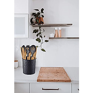 Monarch Abode Kitchen Utensil Holder, Hand Hammered Caddy, Kitchen Organization for Utensils, Crock for Cooking Utensils, Black, Large, 19177
