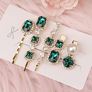 5 pcs Pearl Hair Pins for Women Hair Accessories Green Hair Clips Hair Bling Pearl Bobby Pins Emerald Hair Barrettes for Hair Styling