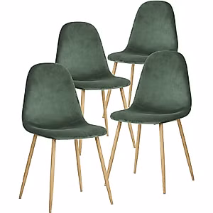 GreenForest Velvet Dining Chairs Set of 4，Dining Kitchen Room Chairs, Mid Century Modern Upholstered Side Chairs with Metal Legs,Dark Green