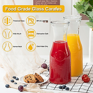 Woisut Set of 4 Glass Carafe with Lid, 1 Liter Beverage Glass Carafe, Juice Carafe Water Pitcher for Mimosa Bar Supplies, Brunch, Drink, Milk, Cold Water, Iced Tea, Lemonade