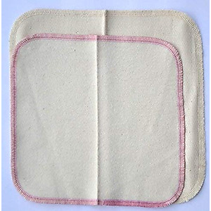 1 Ply Organic Flannel Washable Baby Wipes 8x8 Inches Set of 10 Sewn with Organic Cotton Thread