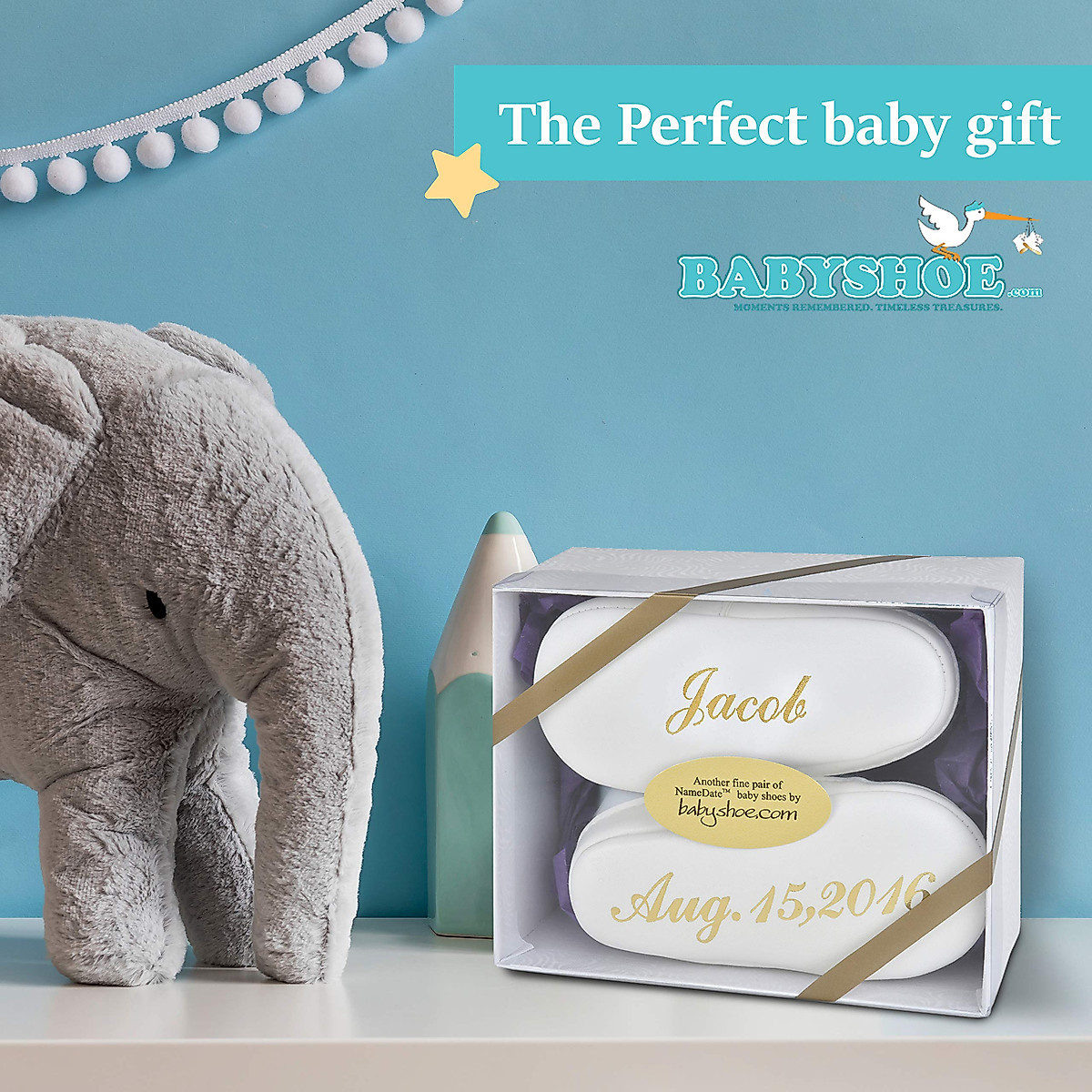 BabyShoe Personalized Baby Boy Christening Shoes – Baptism Leather Lace Up Shoes with Hand Embossed Name & Date – Special Occasion Newborn Church Shoes with Blue Ribbon - Great Idea