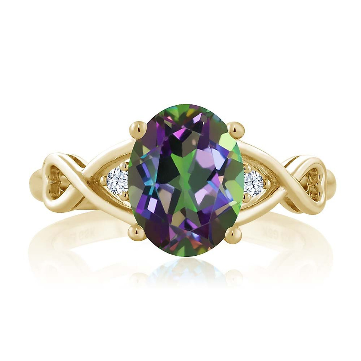 Gem Stone King 1.85 Cttw 18K Yellow Gold Plated Silver Green Mystic Topaz Ring For Women | Oval 9X7MM | Gemstone Birthstone | Available In Size 5, 6, 7, 8, 9