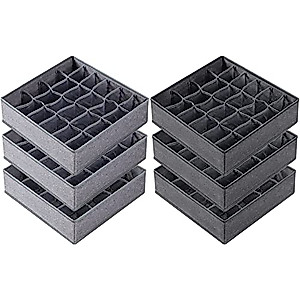 Criusia 6 Pack Sock Underwear Organizer Dividers, 128 Cell Drawer Organizers Fabric Foldable Cabinet Closet Organizers and Storage Boxes for Storing Socks, Underwear, Ties (16+24+24 Cell)