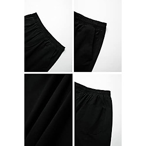 THWEI Mens Casual Cargo Pants Cotton Jogger Sweatpants Elastic Waist Trousers Black S