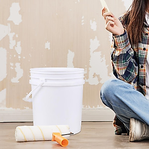 Hespama 4 Pack 6.5 Gallon Airtight Storage Bucket with Handle, Food Grade Sealable Lid Bucket, White