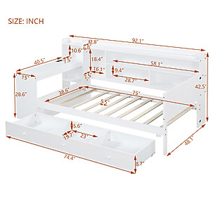 Multi-Functional Twin Size Daybed with Storage Shelves and Study Desk, Wooden DayBed Sofa Bed Frame with 3 Drawers and USB Ports for Office Living Room Bedroom, Maximize Space (White-V5, Twin)