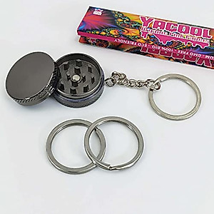 yacool Mini Metal Spice Grinder 1.18 inch silver grey, with 25mm Diameter Metal Key Chain Rings*2, Cute Key Chain for Men and Women