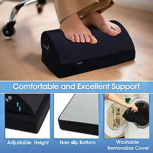 Foot Rest for Under Desk at Work, Double Layer Adjustable Foot Rest for Office, Work, Gaming, Car, Home Office, Ergonomic Memory Foam Foot Stool for All Day Support, Back & Hip Pain Relief (Black)