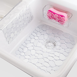 iDesign Pebblz Kitchen Sink Suction Holder for Sponges, Scrubbers, Soap - Clear