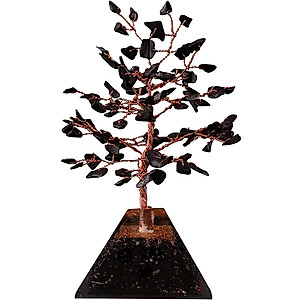 FASHIONZAADI Chakra Tree Reiki Healing Orgone Pyramid Base Bonsai Trees Good Luck Statue Crystal Feng Shui Decor Figurine Vastu Correction Reikis Stones (Black Tourmaline)