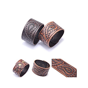 DENTRUN Retro Genuine Leather Bracelet, Adjustable Rock Punk Style Men Cuff Bracelets, Women Wide Belt Vintage Wristband Viking Hippie Jewelry, Steampunk Pirate Mens Accessories Gifts