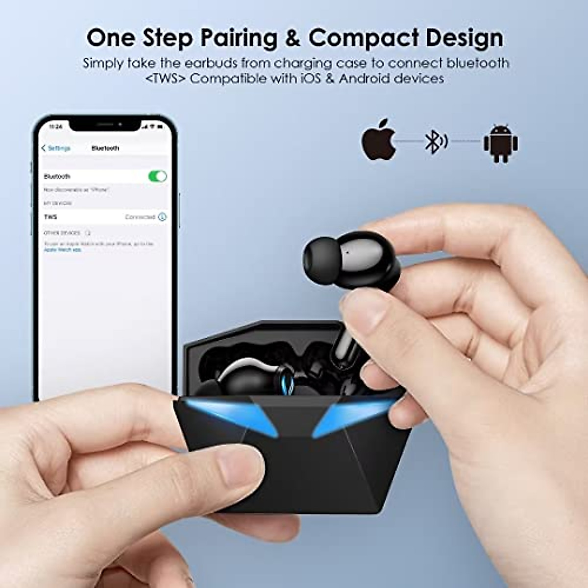 Wireless Earbuds Bluetooth Headphones Touch Control with Wireless Charging Case Waterproof Stereo Earphones in-Ear Built-in Mic Headset Premium Deep Bass Black