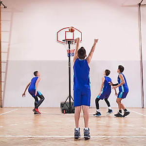 GYMAX Basketball Hoop, 7.1-8.1FT Adjustable Portable Basketball Goal w/Shatterproof Backboard, 2 Wheels & Nets, Indoor/Outdoor Basketball Hoop Stand System for Kids, Teens, Adult, Gym, Driveway