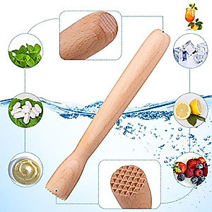 Wooden Cocktail Muddler Drinks Muddler Bar Muddler and 12 Inches Spiral Mixing Spoon Stainless Steel Shaker Spiral Spoon for Making Cocktails Drinks Juice (Simple Style)