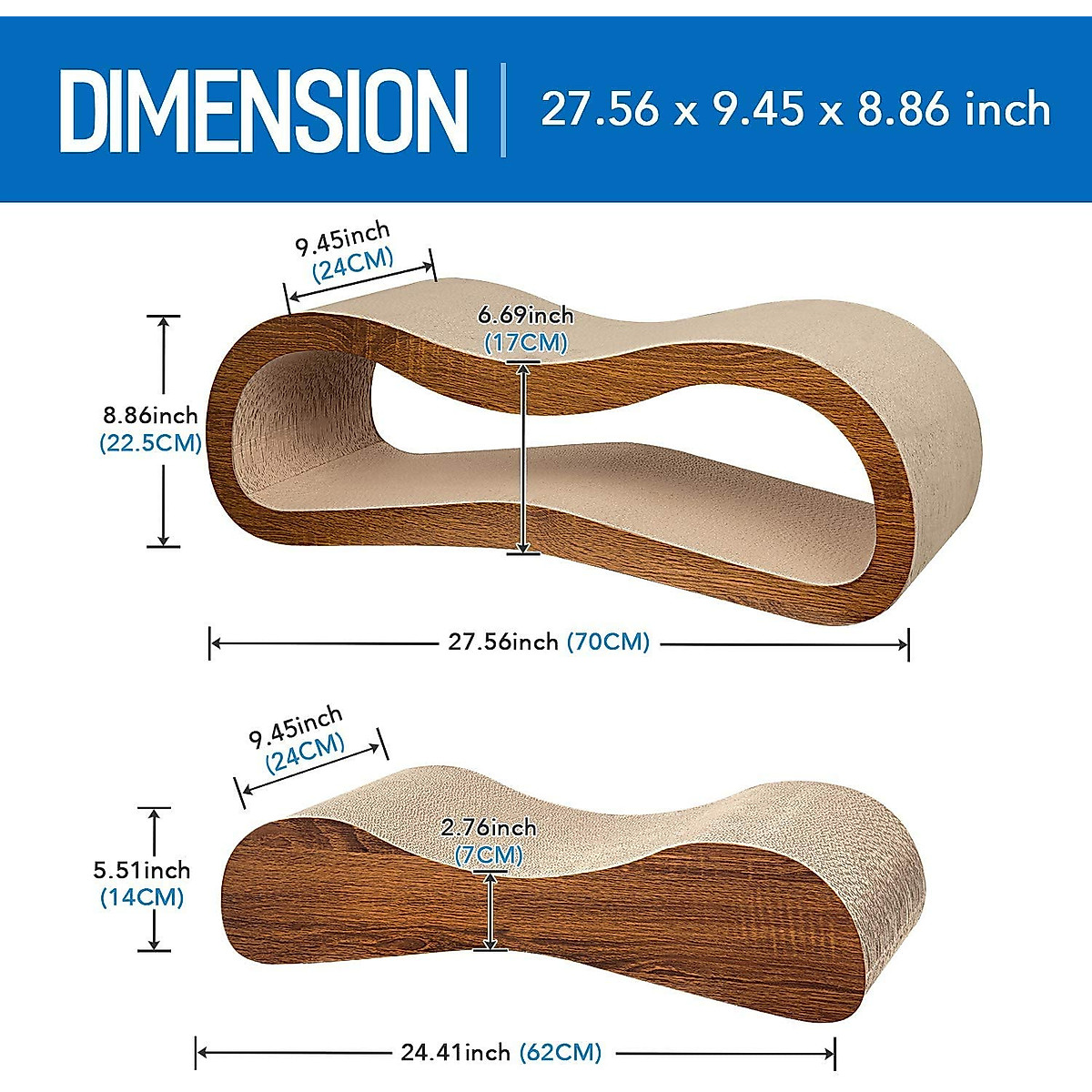 2 in 1 Cat Scratcher Cardboard Lounge Bed, Cat Scratching Board, Durable Board Pads Prevents Furniture Damage,Large