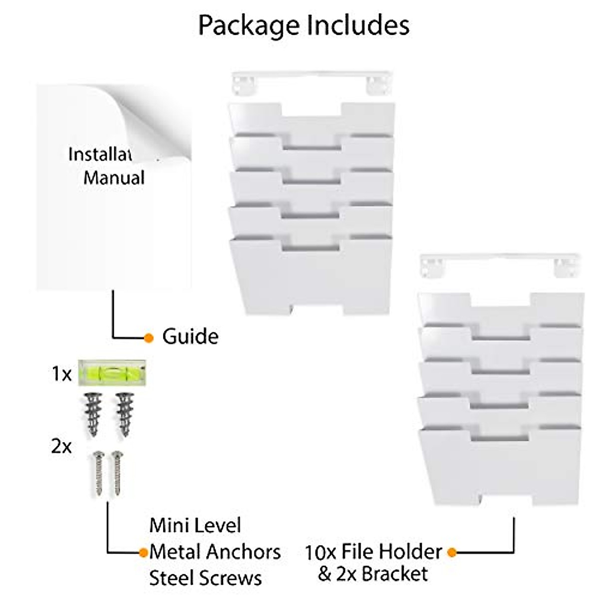 Wallniture Lisbon 10-Tier Wall Mounted File Holder and Desk Organizer, Metal White Office Organization and Storage Rack