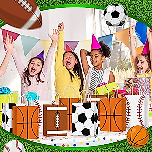 24 Pieces Sports Party Favor Bags Football Party Goodie Bag Sport Party Gift Bags with Handles for Soccer Baseball Basketball Football Sports Birthday Baby Shower Party Supplies Decorations