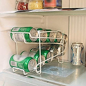 AUSUKY 2 Tier Metal Can Dispenser Refrigerator Beverage Rack Storage Holder for Soda Beer Coke