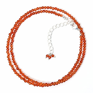 Gempires Carnelian Beads Necklace, Real Crystal July Birthstone Jewelry With 16 + 2 Inch Silver Plated Adjustable Chain, Gift for her (Carnelian)